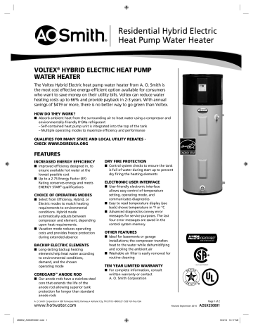 A.O. Smith 9350013000 Voltex® 50 gal 240V Hybrid Electric Water Heater ...