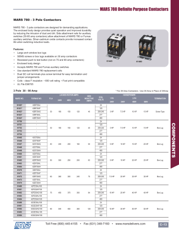 Mars 61612 60A Auxiliary Contactor Specification | Manualzz