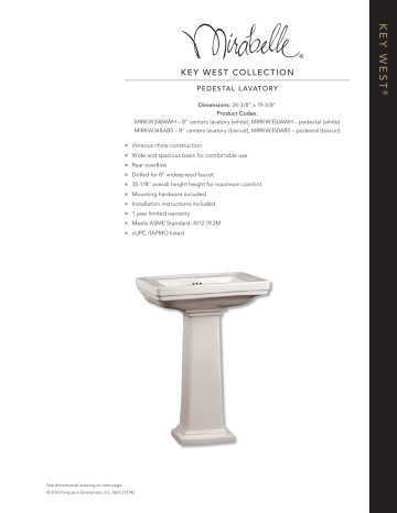 Mirabelle MIRKW348AWH Key West Pedestal Vessel Specification | Manualzz