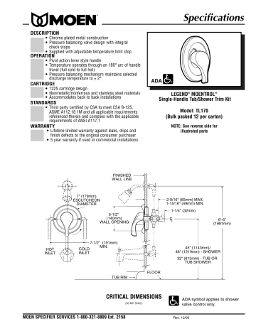 Moen TL170 Legend® Single Lever Handle Tub and Shower Valve Trim Kit ...