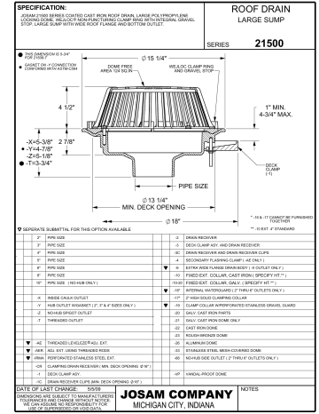 Josam 21503-22-17-Z 3 in. Roof Drain Specification | Manualzz