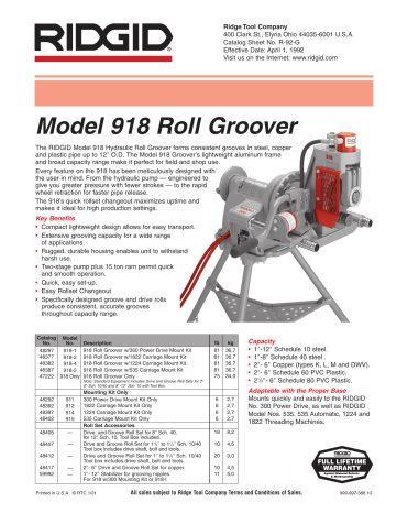 RIDGID 47222 Hydraulic 918 Roll Groover Specification | Manualzz