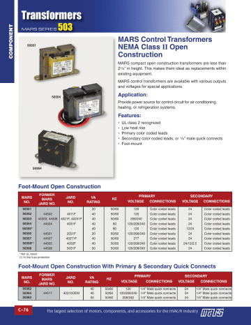 MARS 50354 40VA 120/208/240V Transformer Specification | Manualzz