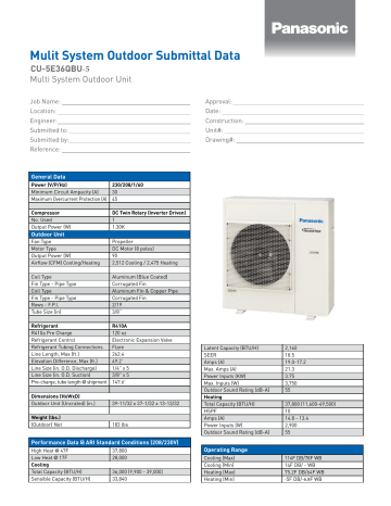 Panasonic CU-5E36QBU-5 RAC Multi E 36 MBH Multi-Zone Wall Mount Outdoor ...