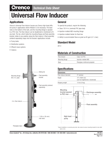 Orenco Systems UFI-4 4 in. Flow Inducer Specification | Manualzz