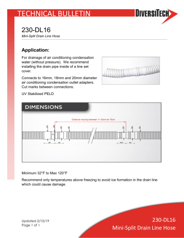 DiversiTech 230-DL16 Asurity™ 160 ft. Plastic Drain Hose Mini-Split Units Specification | Manualzz