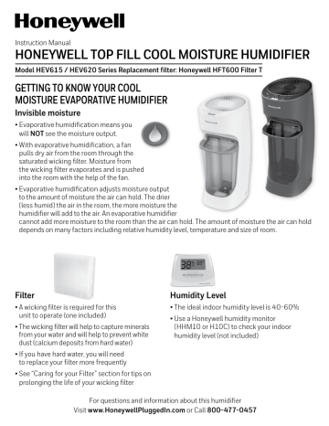 Honeywell HEV620BC Top-Fill Cool Mist Moisture Tower Air Humidifier ...