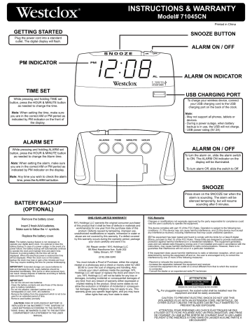 Westclox LED Digital Alarm Clock Owner Manual | Manualzz