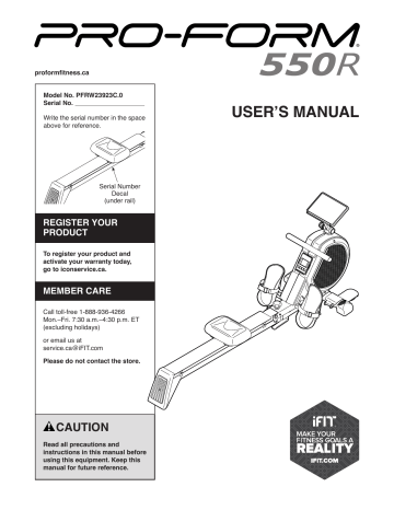 ProForm 550R Rower Manual - User Guide & Instructions | Manualzz