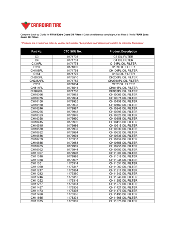 FRAM C4 Extra Guard Oil Filter Owner Manual | Manualzz