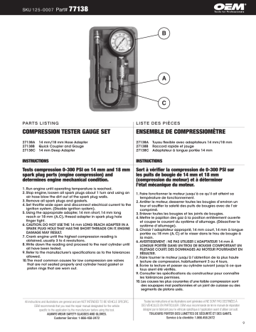 OEM Tools OEMTOOLS Compression Tester Gauge Set Owner Manual | Manualzz