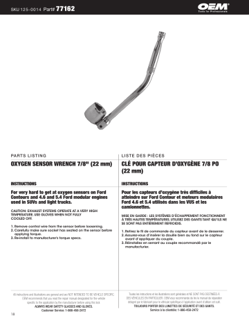 OEM Tools OEMTOOLS Oxygen Sensor Wrench Owner Manual | Manualzz