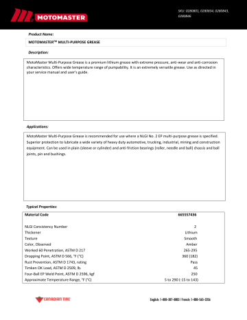 MotoMaster Multi-Purpose Grease Owner Manual | Manualzz