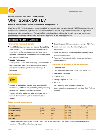 Shell Spirax S3 TLV Tractor Transmission & Hydraulic Oil Owner Manual ...