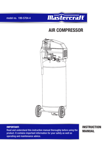 Mastercraft 20-Gallon Oil-Free Portable Vertical Air Compressor Owner ...