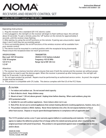 NOMA Outdoor Wireless Remote Control Outlet Owner Manual | Manualzz