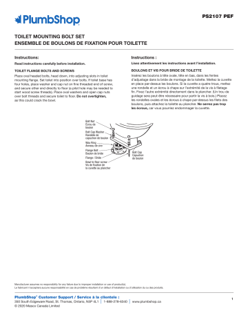 PlumbShop Toilet Flange Bolt Set Owner Manual | Manualzz