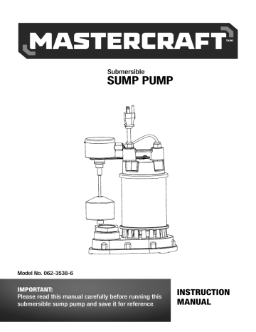 Mastercraft 1/2-HP Vertical Submersible Electric Sump Pump Instruction ...