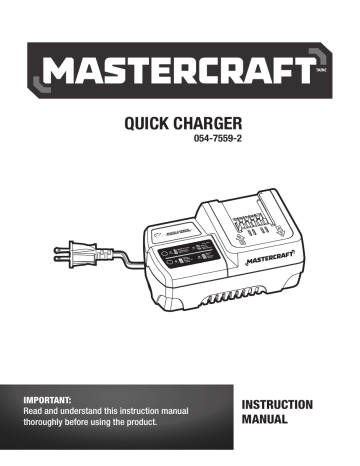 Mastercraft 90W 20V Max Lithium Ion Battery Fast Charger Owner Manual ...