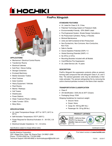 Hochiki FirePro Xtinguish Data Sheet | Manualzz