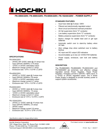 Hochiki FN-600X-220 Data Sheet | Manualzz