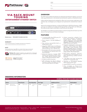 Pathway VIA-PWVIA-RM-DUO-QUAD Spec Sheet | Manualzz