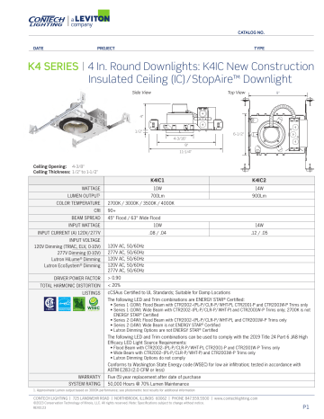 ConTech Lighting K4IC Construction Insulated Ceiling (IC)/StopAire ...