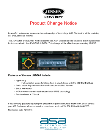 ASA Electronics JHD3630BT Notice | Manualzz