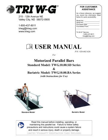 Fabrication Enterprises 15-5015 Tri W-G Parallel Bars Manual | Manualzz