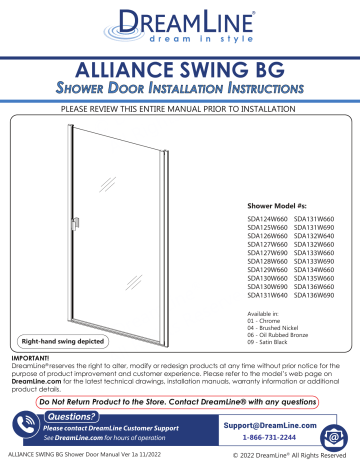 DreamLine SDA130W690VRR06 Shower Door Installation Manual | Manualzz
