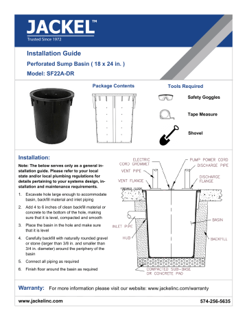 Jackel SF22-DR 22.5 Gallon Perforated Sump Basin Installation Guide ...
