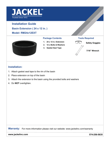 Jackel RM24x12EXT Basin Extension Installation Guide | Manualzz