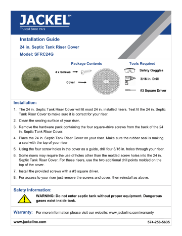 Jackel SFRC24G Septic Tank Riser Cover Installation Guide | Manualzz