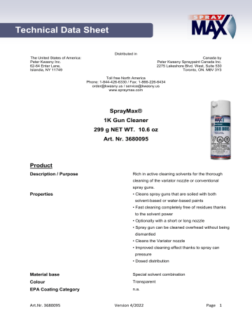 SprayMax 1K Gun Cleaner Technical information sheet | Manualzz