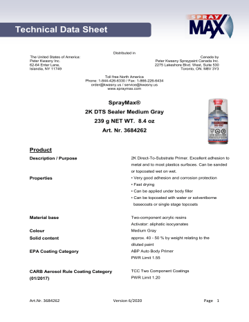 SprayMax 2K DTS Sealer Technical information sheet | Manualzz