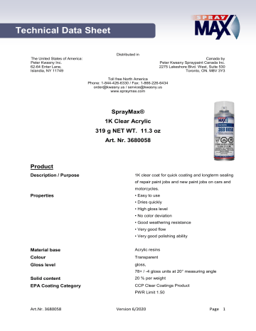 SprayMax 1K Clear Acrylic Technical information sheet | Manualzz