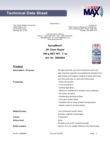 SprayMax 2K Clear Rapid Technical information sheet | Manualzz