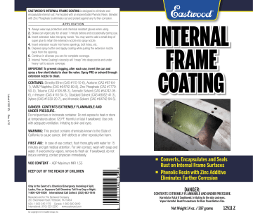 Eastwood Internal Frame Coating 14 oz Aerosol Instructions | Manualzz