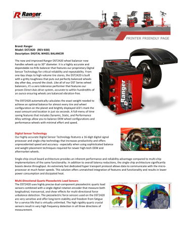 Ranger Dynamic Wheel Balancer DST-2420 Specifications | Manualzz