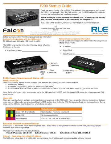 RLE Technologies F200 Quick guide | Manualzz