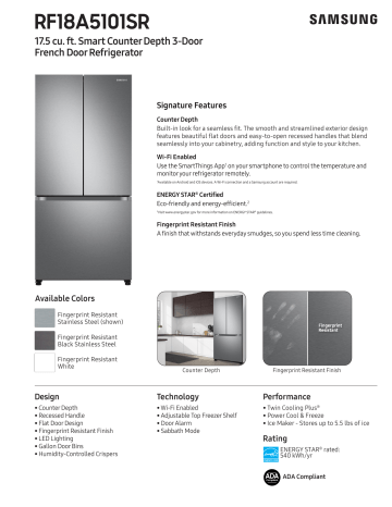 Samsung RF18A5101SR 33 Inch Counter Depth French Door Smart ...