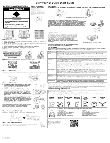 Whirlpool WDP540HAMZ 24 Inch Fully Integrated Dishwasher Quick Start ...