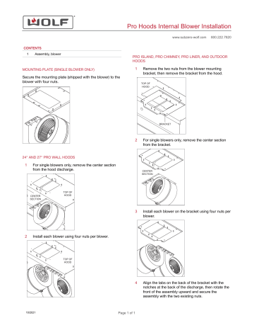 Wolf PL342212 Wall Mount Hood Liner Installation Guide | Manualzz
