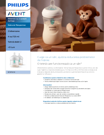 Avent SCY670/02 Avent Natural Response Biberon cu supapă Airfree Fisa ...