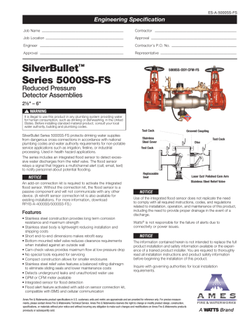Ames Fire & Waterworks 5000SS-FS Specification Sheet | Manualzz