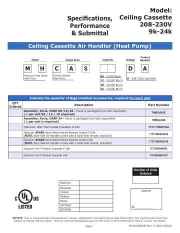 EMI MHCAS 9-24K Specifications & Submittal Specification | Manualzz