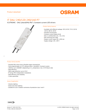 Osram IT DALI 240/120-240/1A0 P7 Data Sheet | Manualzz