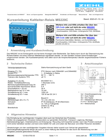 Ziehl MS220C AC/DC /AC Quick Guide | Manualzz