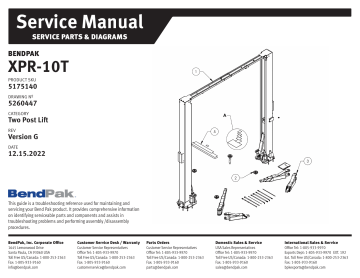 BendPak BendPak_5175140_XPR-10T_Exploded-View-Parts-List.pdf Service ...