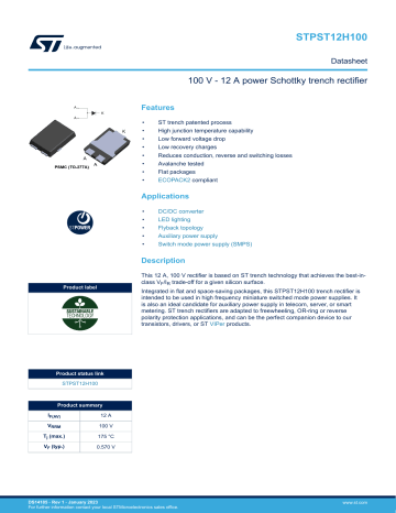 STMicroelectronics STPST12H100 Datasheet | Manualzz